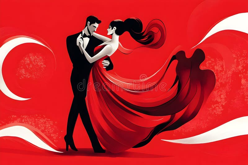 Elegant Dance Couple in Red and Black on Dynamic Red Background Stock ...