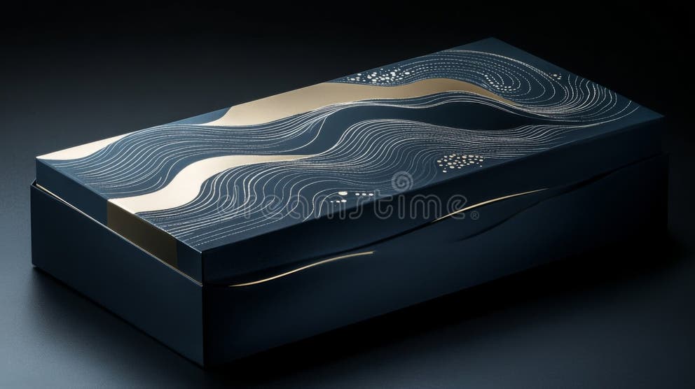Elegant Dark Blue Box with Gold Wave Design Stock Illustration ...