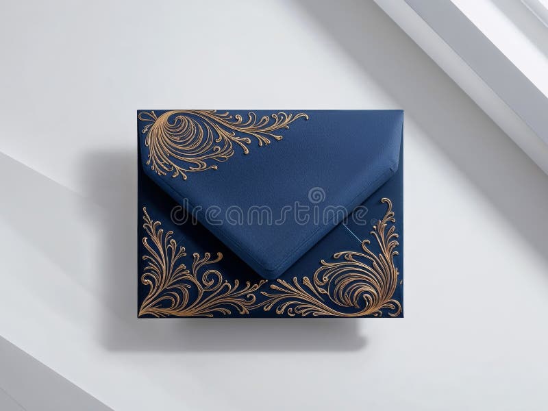 Elegant Dark Blue Envelope with Gold Accent. Stock Photo - Image of ...
