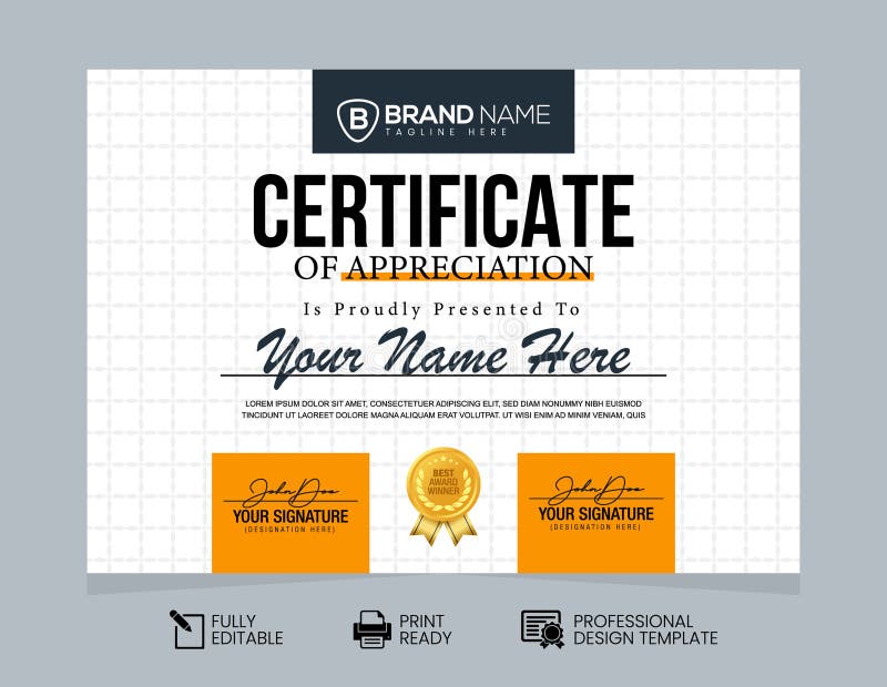 Elegant Dark Blue and Orange Certificate of Appreciation Vector ...