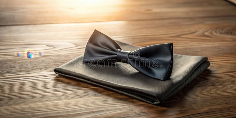 Elegant Dark Bow Tie on a Folded Cloth, Resting on a Wooden Surface ...