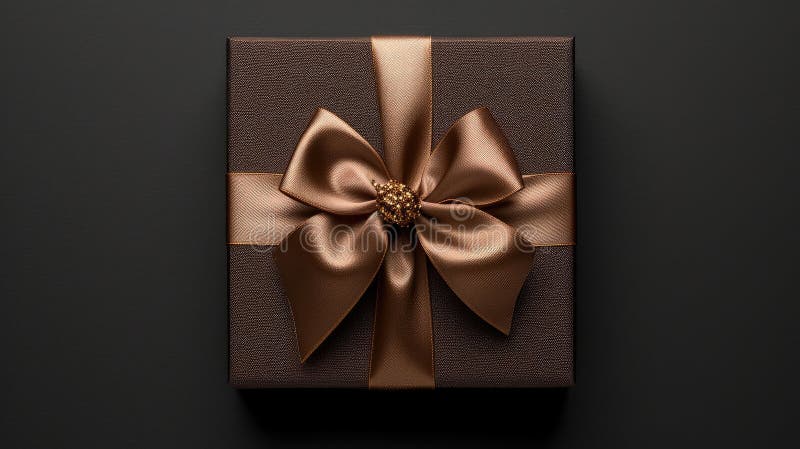 Elegant Dark Brown Gift Box with Gold Bow. Stock Illustration ...