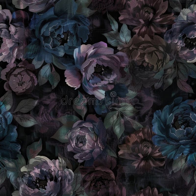 Elegant Dark Floral Pattern with Moody Botanical Illustrations Stock ...