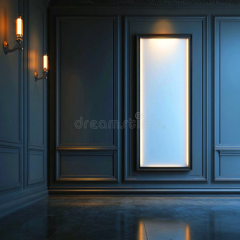 Elegant Dark Room Interior with Blank Canvas for Art Display Stock ...