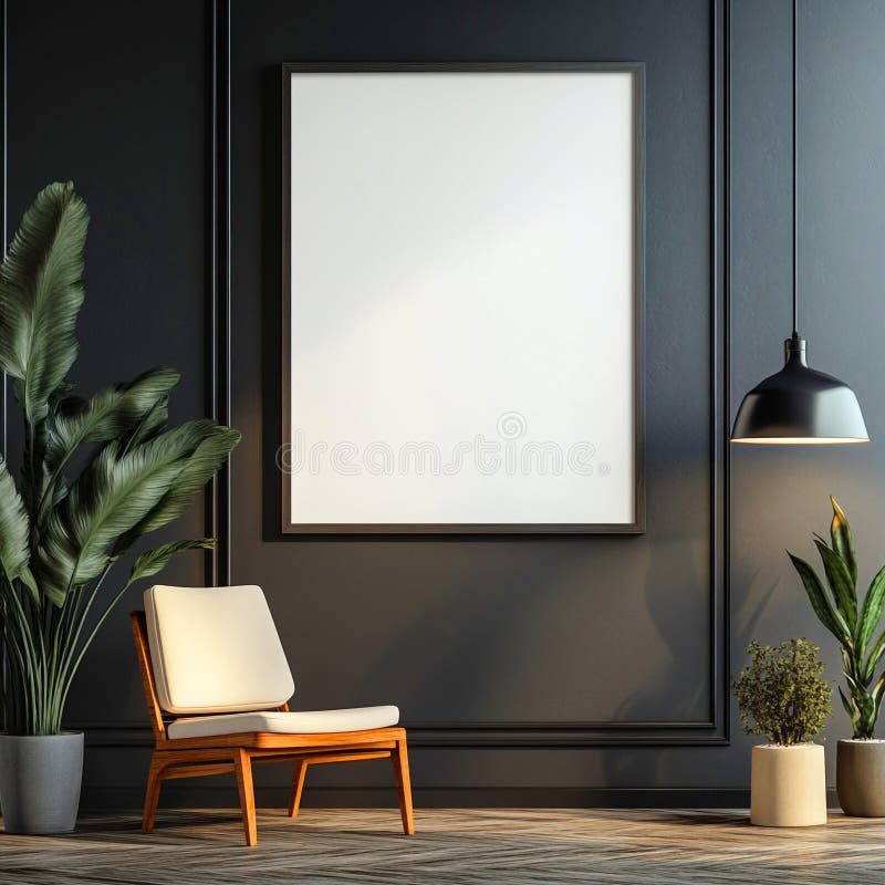 Elegant Dark Room Interior Design with Mockup Poster Stock Illustration ...