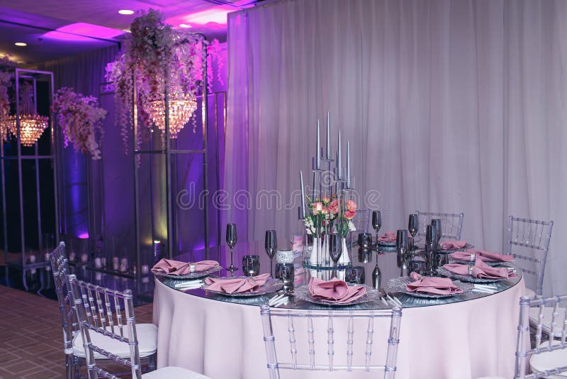 Elegant Decoration of the Banquet Table in the Restaurant Hall Stock ...