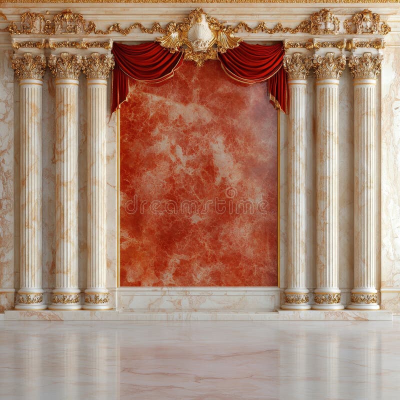 Elegant Decorative Frame with Marble Columns and Red Panel Stock ...