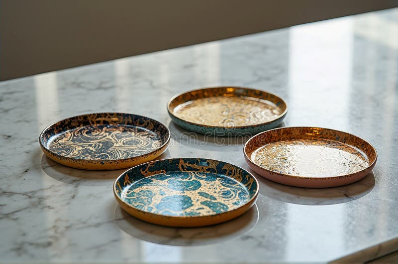 Elegant Decorative Plates with Intricate Patterns on Marble Surface ...