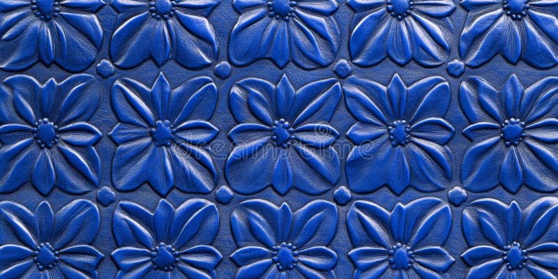 Elegant Deep Blue Embossed Leather Texture with Geometric Floral ...
