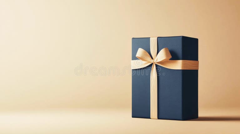 Elegant Deep Blue Packaging Design with Ribbon Showcased on a Neutral ...