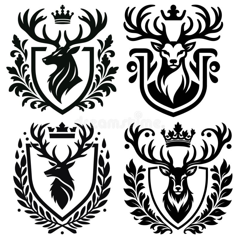 Elegant Deer Crest Emblems Vector Illustration in Black and White ...