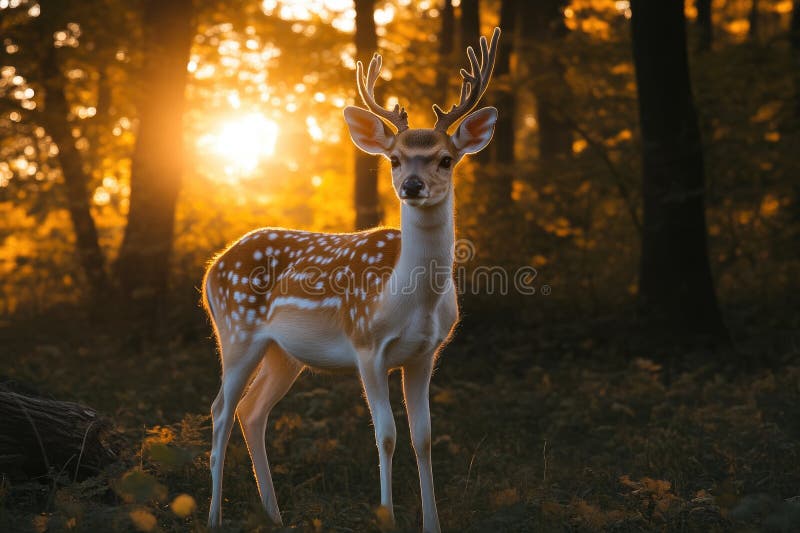 Elegant Deer in a Peaceful Forest Sunset. Stock Illustration ...