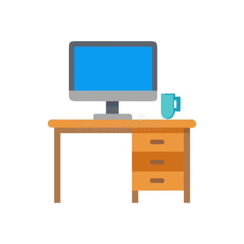 Elegant Desk Computer Graphic Stock Vector - Illustration of workspace ...