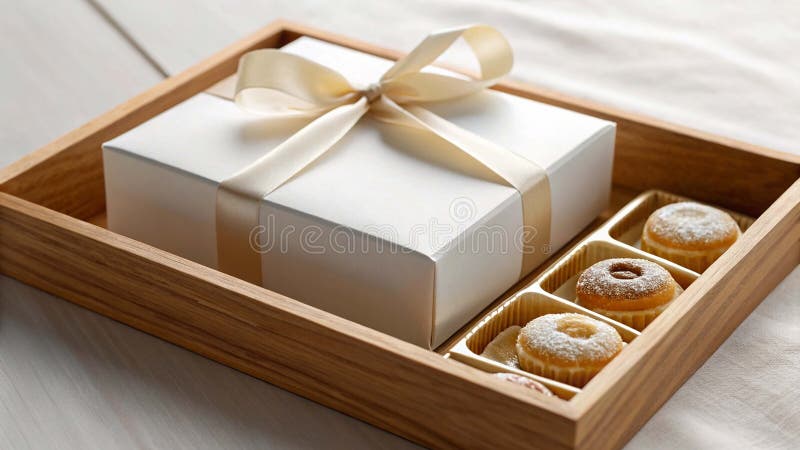 Elegant Dessert Box Featuring Assorted Pastries and a Gift Box Stock ...
