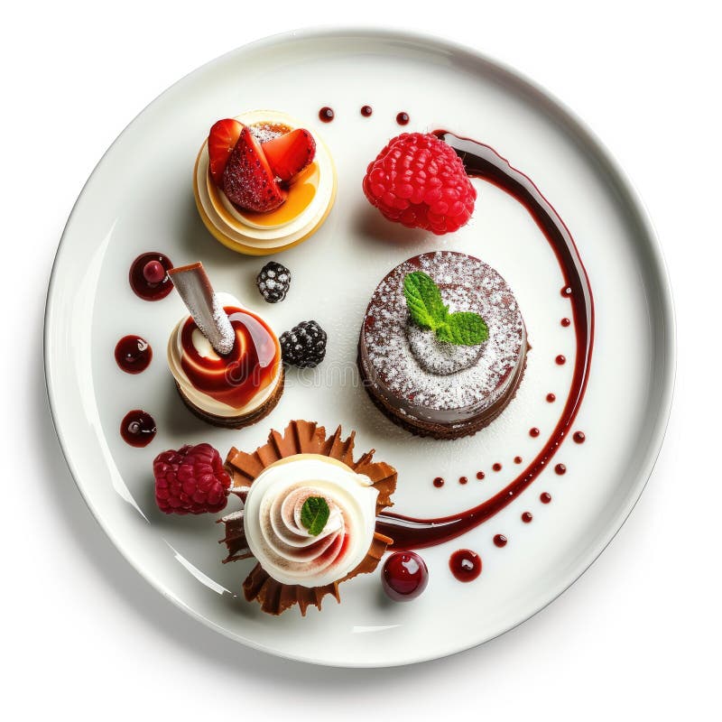 Elegant Dessert Plating with Vibrant Colors. Top View Stock ...