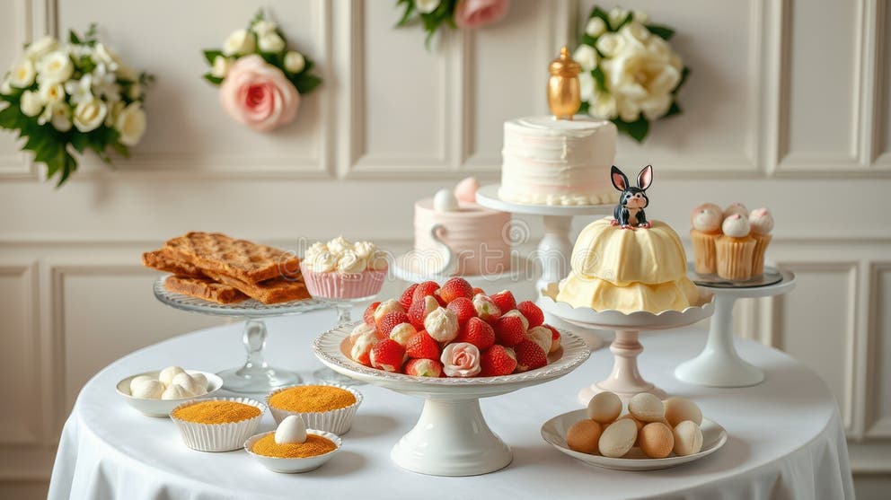 Elegant Dessert Table Featuring an Array of Sweets at a Spring ...