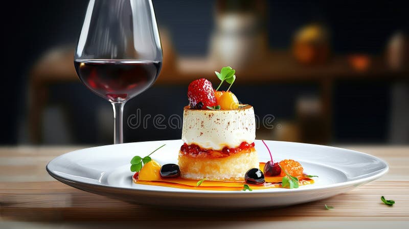 Elegant Dessert with Wine Tasteful Presentation Stock Illustration ...