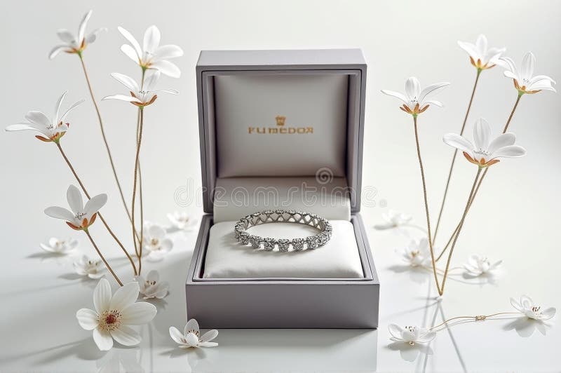 Elegant Diamond Bracelet in Open Jewelry Box Surrounded by Delicate ...