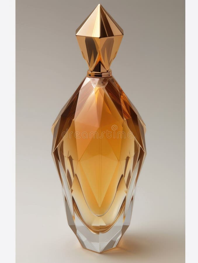 Elegant Diamond-cut Crystal Perfume Bottle with Amber Hue Stock ...