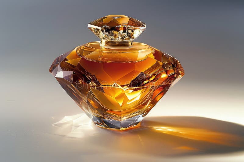 Elegant Diamond-cut Crystal Perfume Bottle with Amber Hue Stock ...