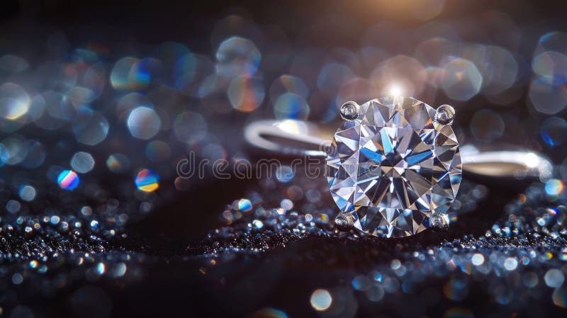 Elegant Diamond Engagement Ring on Dark Reflective Surface Stock Image ...