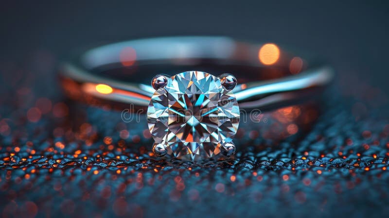 Elegant Diamond Engagement Ring on Dark Reflective Surface Stock Photo ...