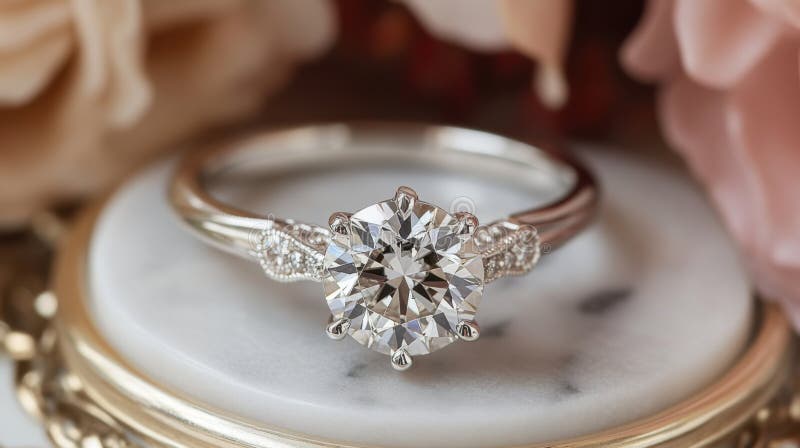 Elegant Diamond Engagement Ring with Intricate Band Design Displayed on ...