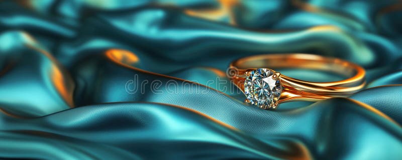Elegant Diamond Engagement Ring on Luxurious Teal Satin Fabric, Copy ...