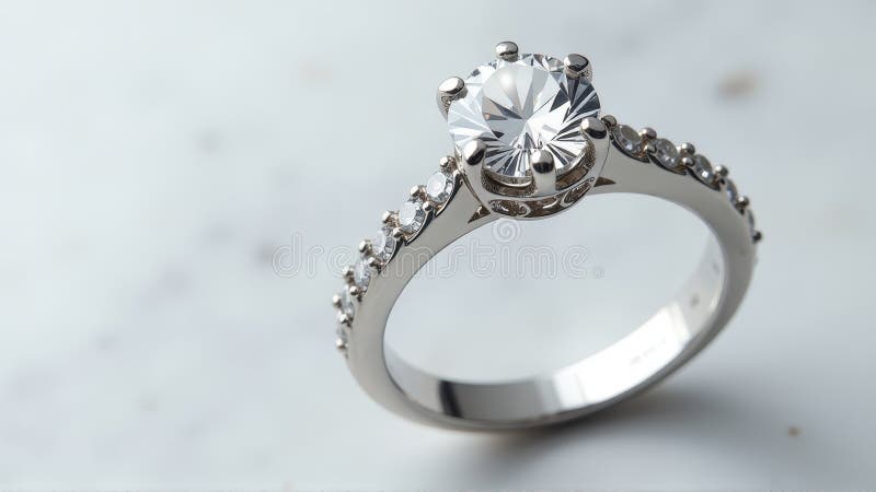Elegant Diamond Engagement Ring on Marble Background Stock Illustration ...