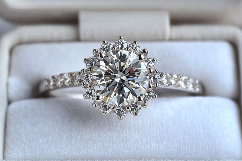 Elegant Diamond Engagement Ring in a White Gold Setting, Displayed in a ...