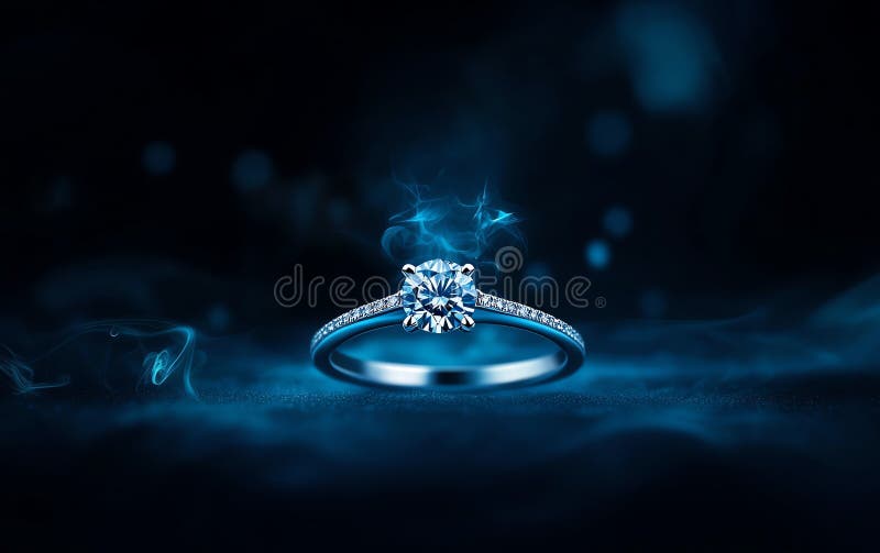 Elegant Diamond Ring with Blue Background and Glowing Effects Stock ...