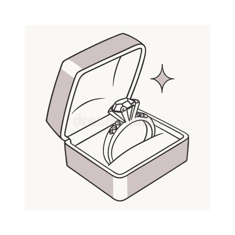 A Diamond Ring in an Open Ring Box with a Sparkle Outline Stock ...