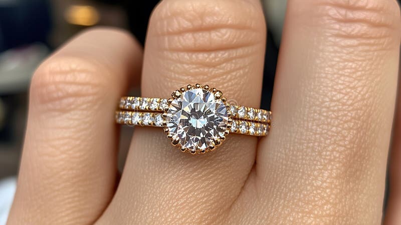 Elegant Diamond Ring Set on a Hand Stock Illustration - Illustration of ...