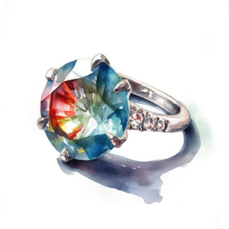 Elegant Diamond Ring on a White Watercolor Background for Wedding Invitations. Stock ...