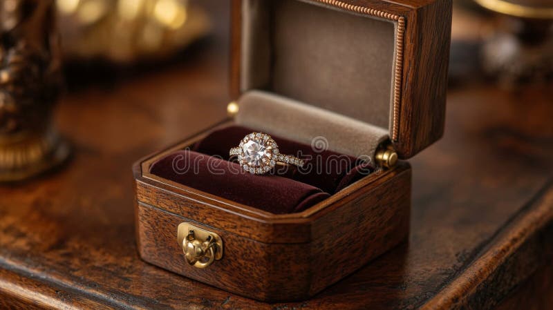 Elegant Diamond Ring in Wooden Box Stock Illustration - Illustration of ...