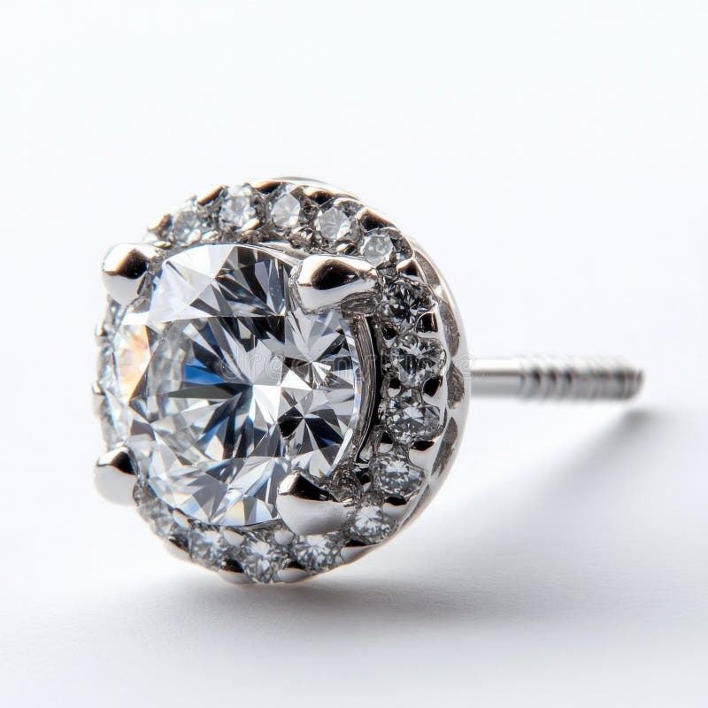 Elegant Diamond Stud Earring with Halo Setting on White Background ...
