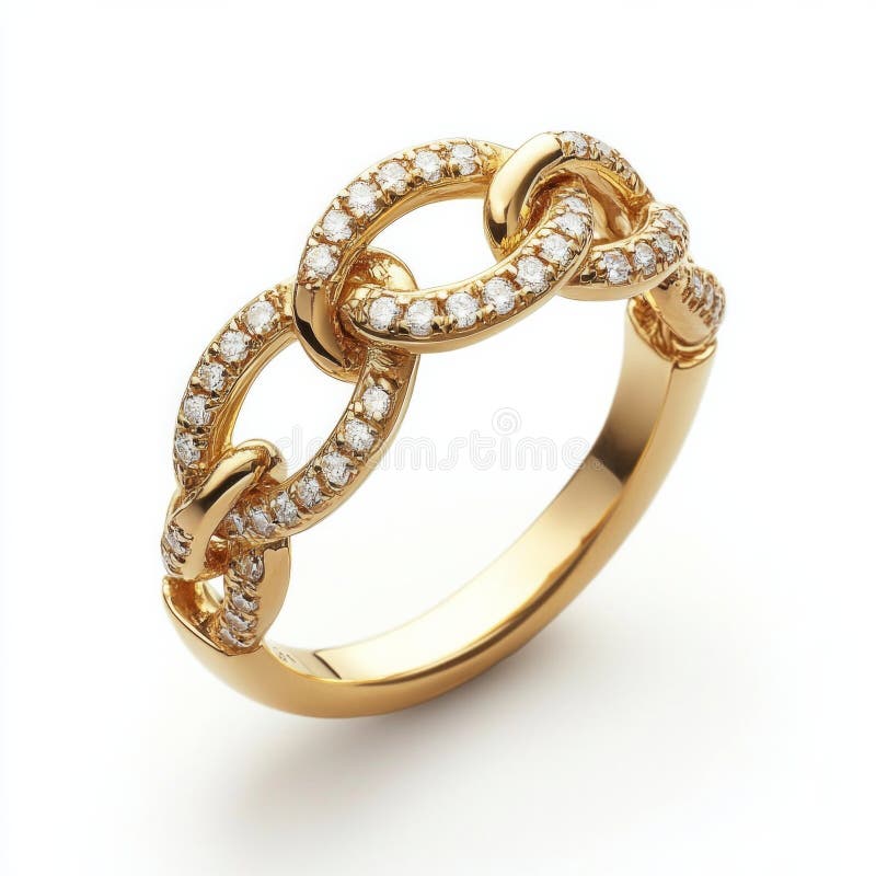 Elegant Diamond-studded Gold Chain Ring on White Background Stock Image ...