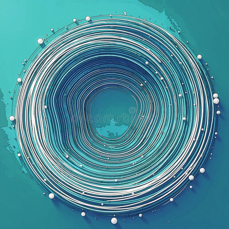 Wavy Blue Circular Design with White Spheres Stock Illustration ...