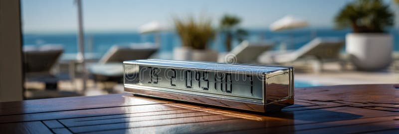 Elegant Digital Clock Displays Time at a Luxurious Poolside Setting ...