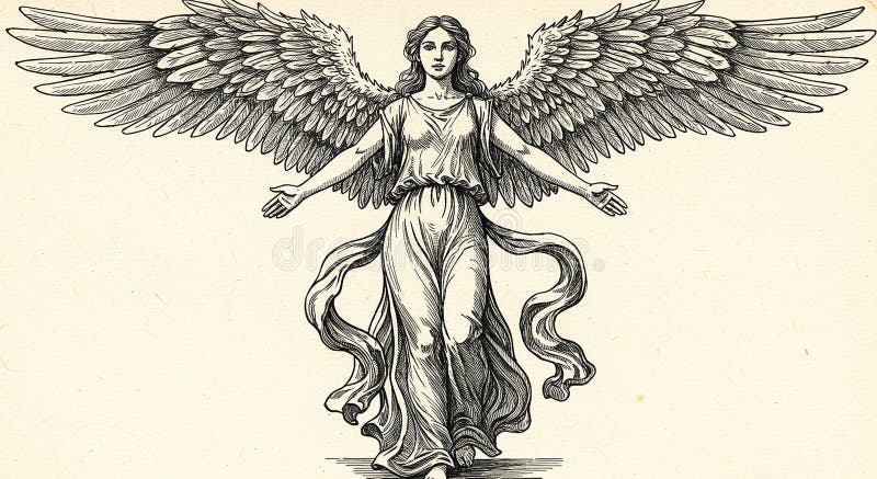 Symmetrical Angelic Artwork in Gray Scale Elegant Digital Print Stock ...