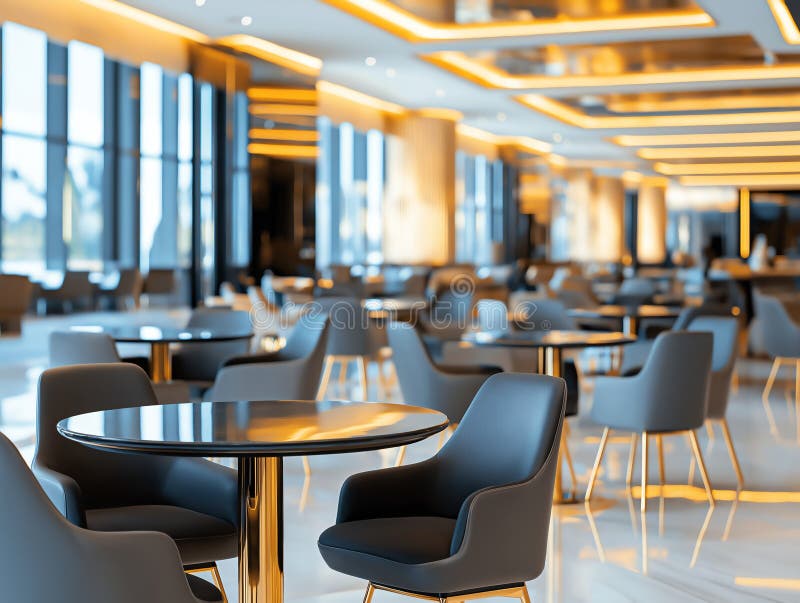 An Elegant Dining Area Featuring Sleek Chairs and Modern Tables in a ...