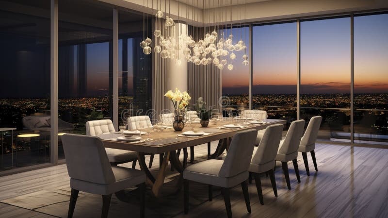 An Elegant Dining Area in a Luxury Condo Unit Stock Illustration ...