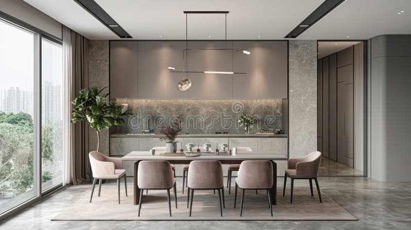 Elegant Dining Area with Muted Color Palette Concept Soft Gray Table ...