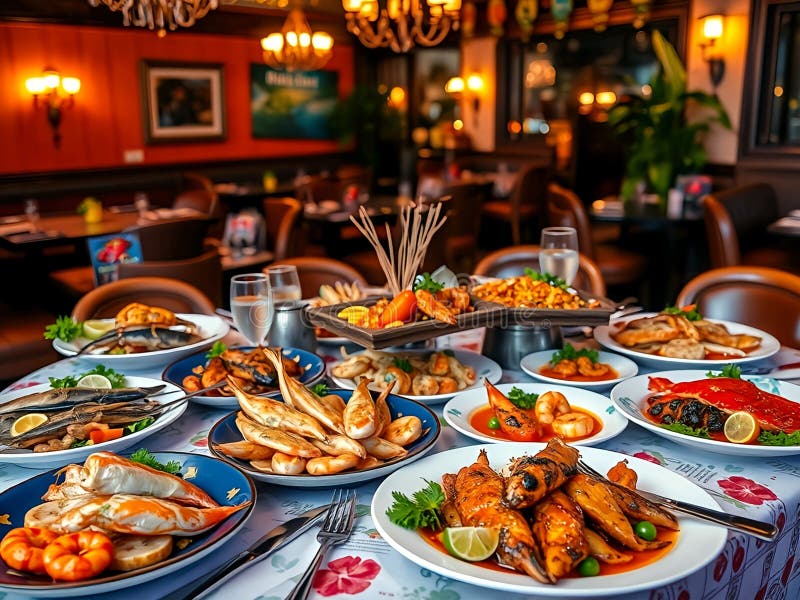 Elegant Dining Experience with Assorted Gourmet Dishes Stock Image ...