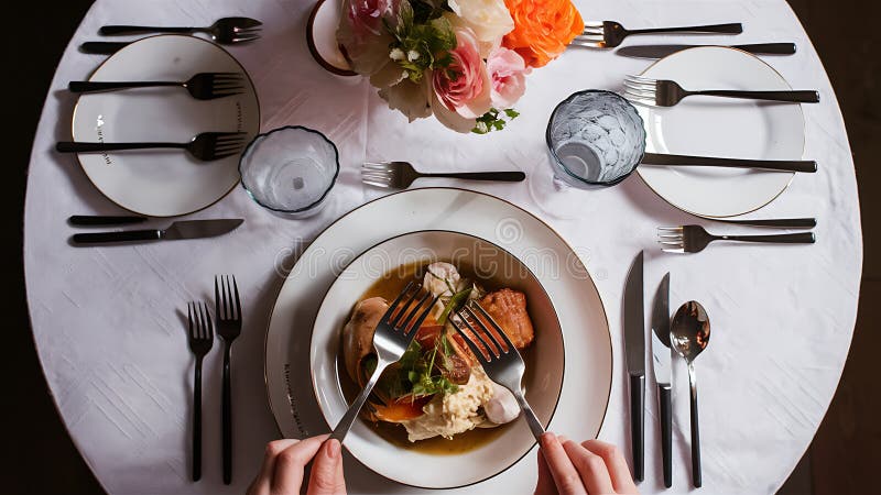 Elegant Dining Experience with Gourmet Meal and Beautiful Table Setting ...