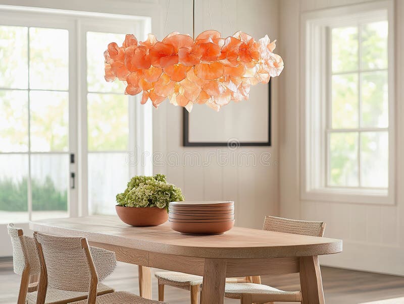 Elegant Dining Room with Floral Statement Chandelier Design Stock Photo ...
