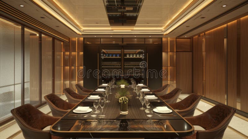 Elegant Dining Room with Long Table and Chairs Stock Image - Image of ...