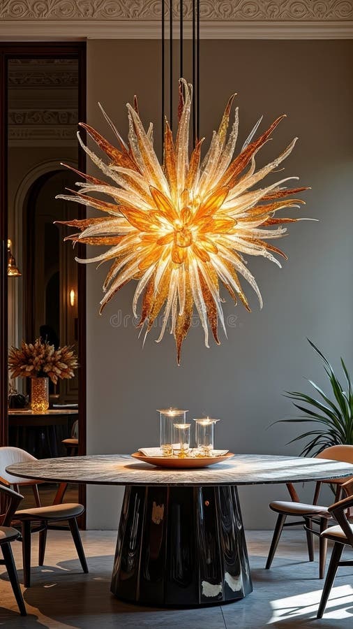 Elegant Dining Room with Radiant Chandelier and Modern Decor Stock ...