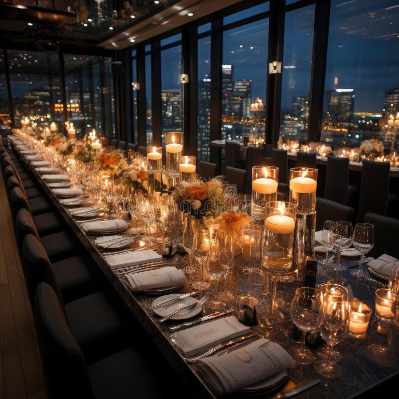 Elegant Dining Room with Scented Candles Stock Illustration ...