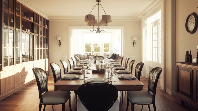 Elegant Dining Room Set for a Gathering Stock Illustration ...